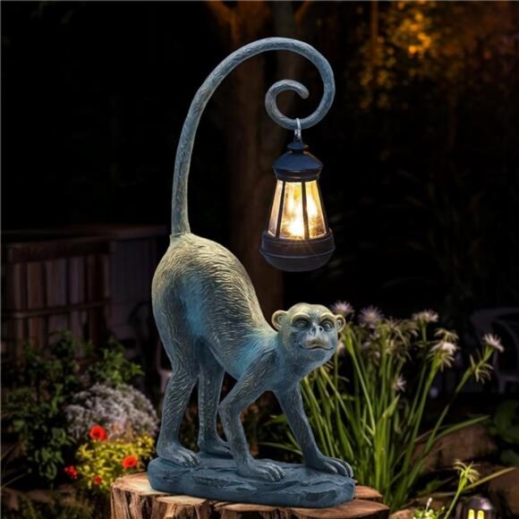 Accents | Resin Monkey Statue With Solar Light Whimsical Garden Decor ...